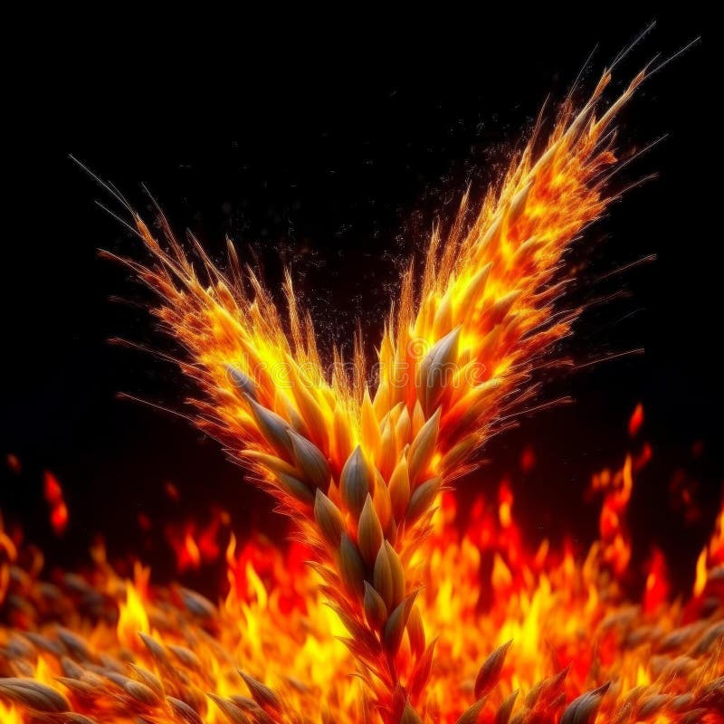 Ears of Wheat Burn in the Fire Stock Illustration - Illustration of ...