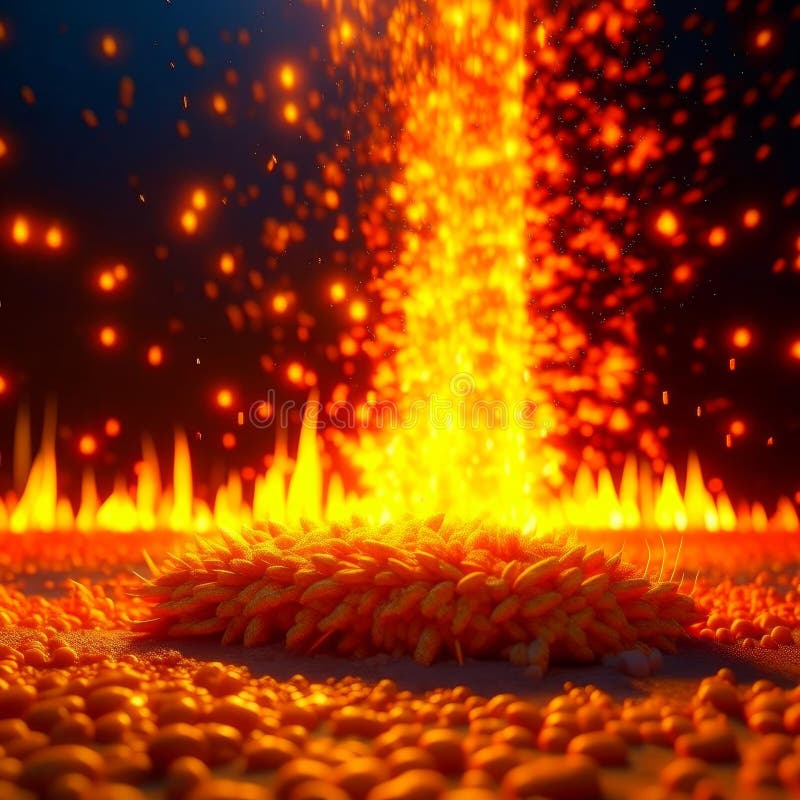 Ears of Wheat Burn in the Fire Stock Illustration - Illustration of ...