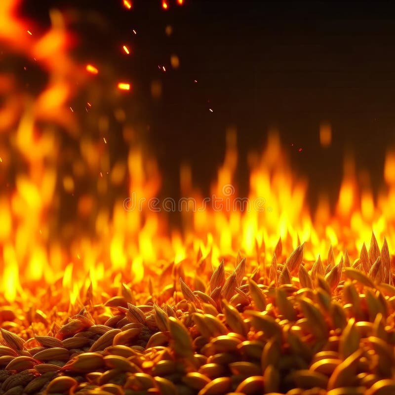 Ears of Wheat Burn in the Fire Stock Illustration - Illustration of ...