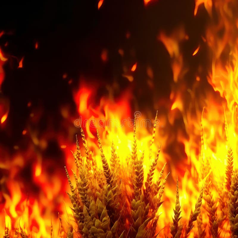 Ears of Wheat Burn in the Fire Stock Illustration - Illustration of ...
