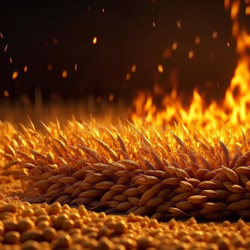 Ears of Wheat Burn in the Fire Stock Illustration - Illustration of ...