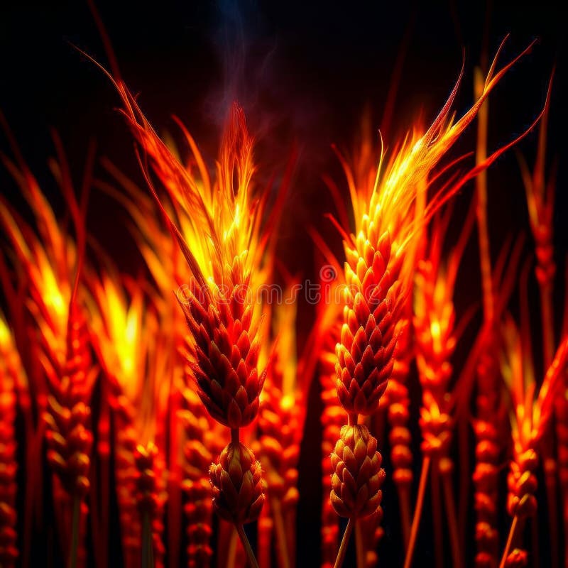 Ears of Wheat Burn in the Fire Stock Illustration - Illustration of ...