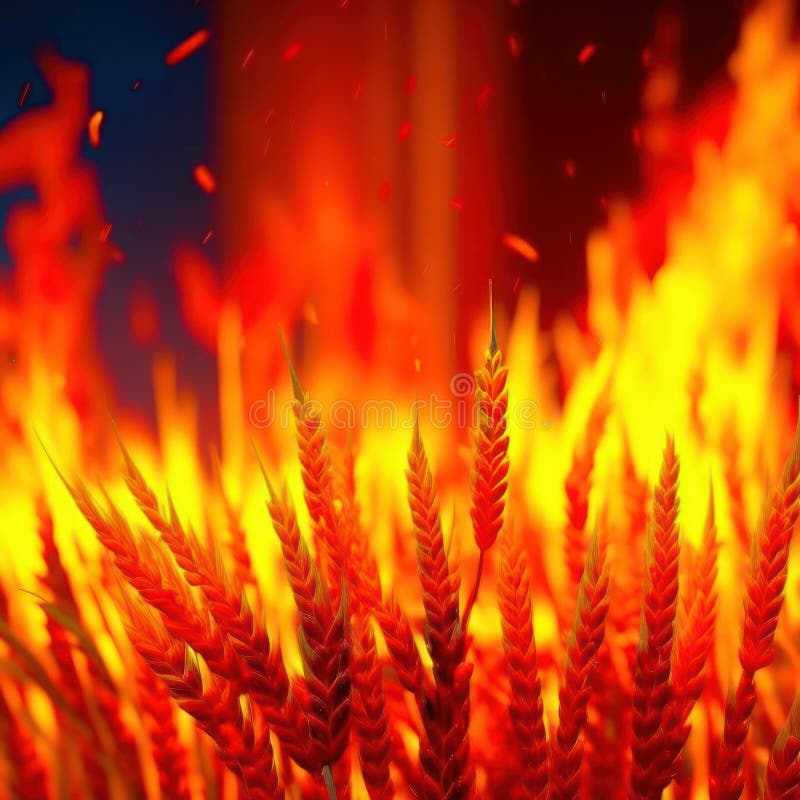 Ears of Wheat Burn in the Fire Stock Illustration - Illustration of ...