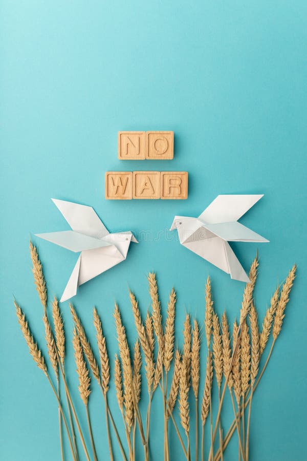 Ears of Wheat and Letters No War on a Blue Background. There is No War ...