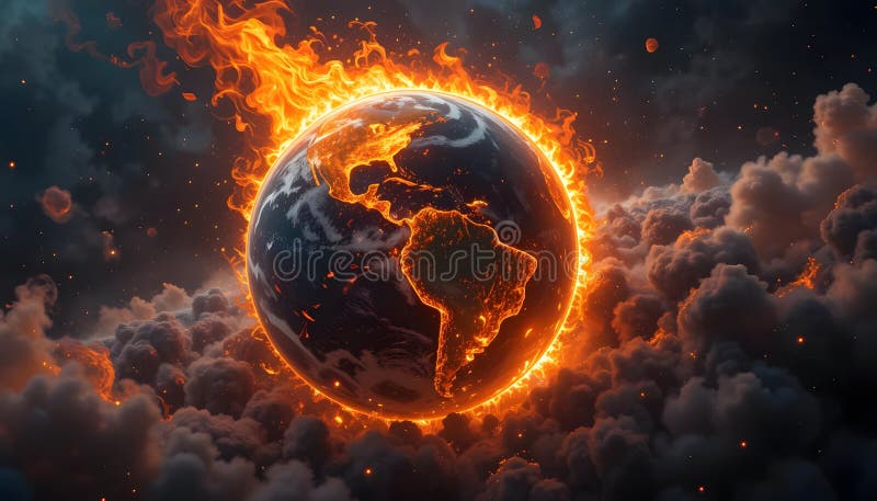 Earth Ablaze: a Burning Planet in a Cosmic Setting Stock Illustration ...