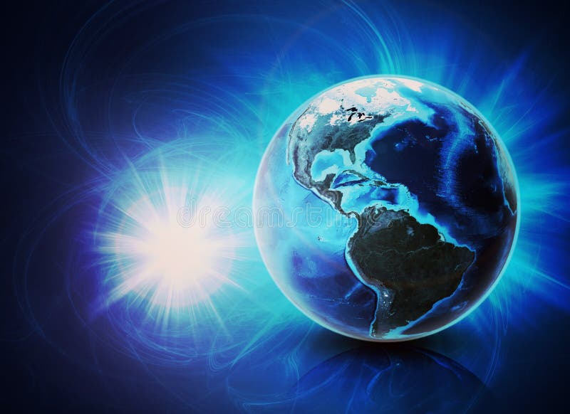 Earth on Abstract Blue Background with Glow Stock Illustration ...