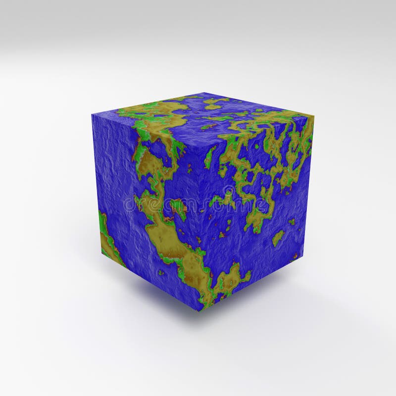 Earth As Cube with Texture of Water and Detailed Relief Map of the ...