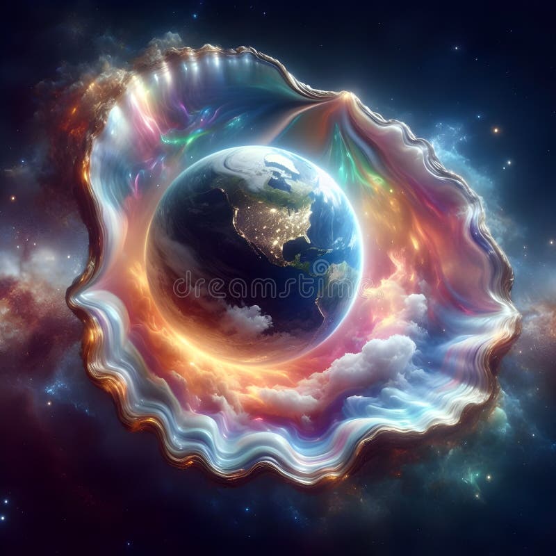 Earth As a Pearl in a Cosmic Oyster Shell Stock Image - Image of idiom ...