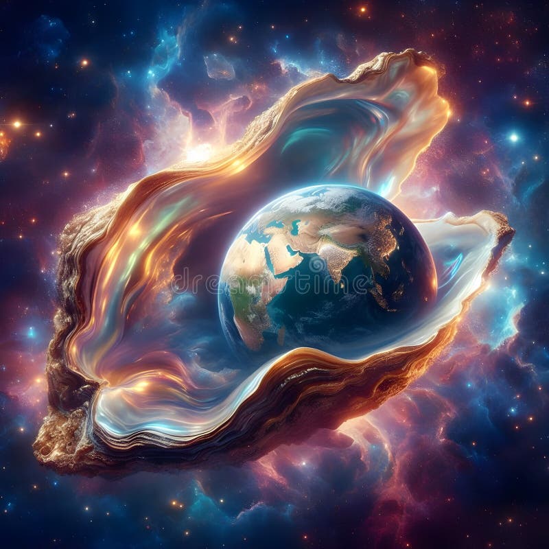 Earth As a Pearl in a Cosmic Oyster Shell Stock Photo - Image of ...