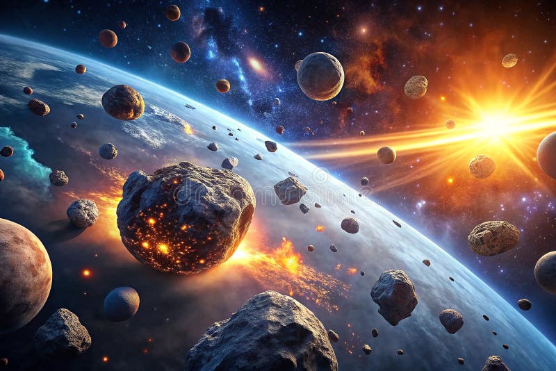 Earth Asteroid Impact, Cosmic Collision, Debris Field, Stellar ...