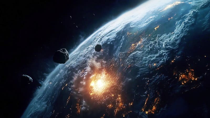 Earth Asteroid Impact Space View Stock Footage - Video of armageddon ...