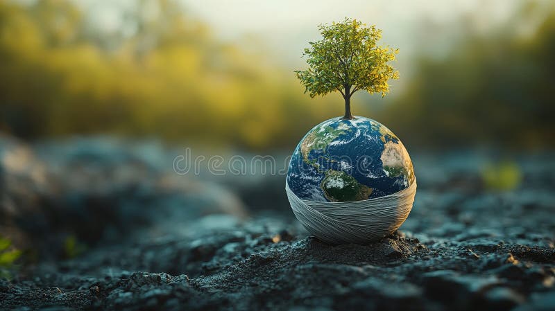 Earth with Bandage and Small Tree Symbolizing Healing the Planet ...
