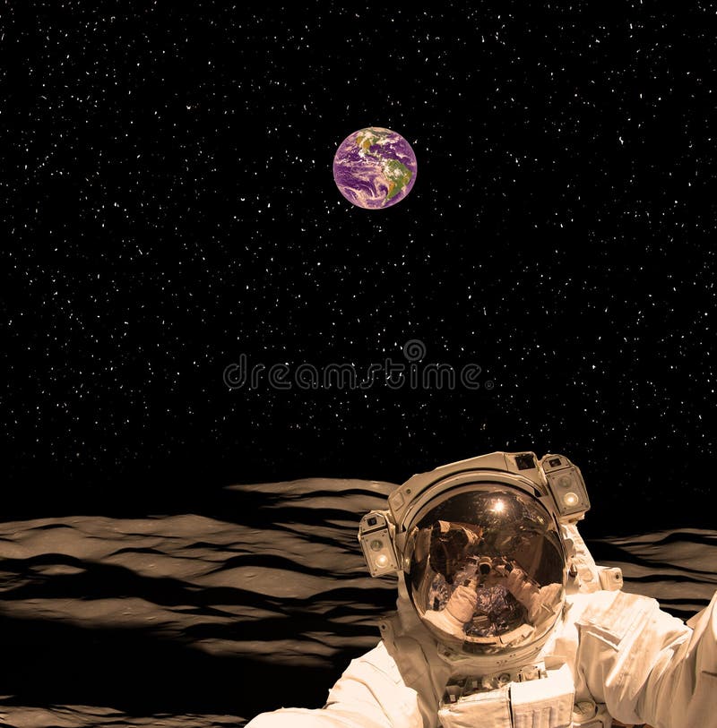 Earth Behind the Astronaut. Astronaut on the Moon Stock Photo - Image ...
