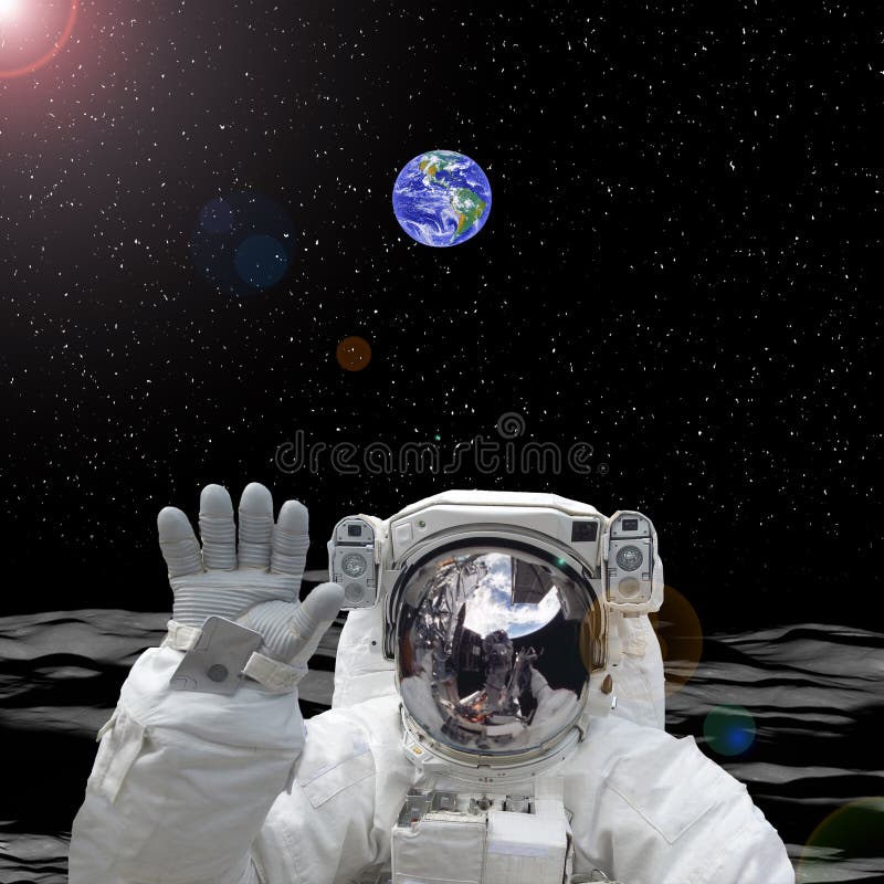 Earth Behind the Astronaut. Astronaut on the Moon Stock Illustration ...