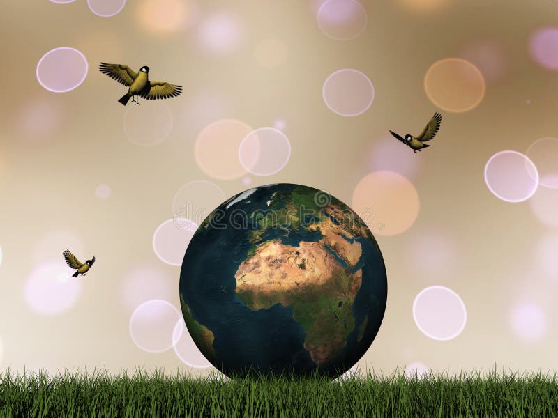 Earth and Birds - 3D Render Stock Illustration - Illustration of brown ...