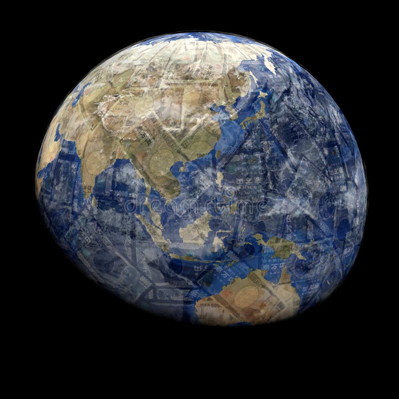 Earth Blended into Yen Sphere Stock Illustration - Illustration of ...