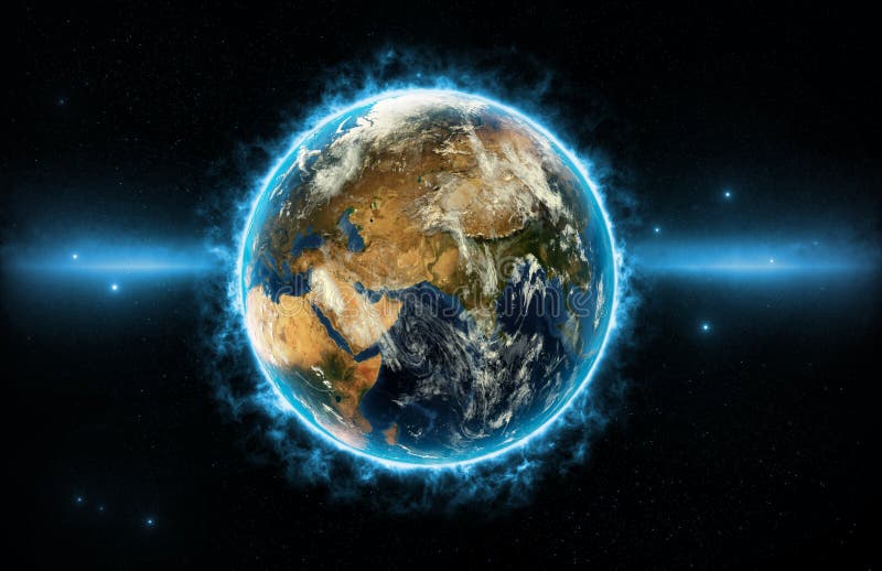 Earth with blue Flame stock illustration. Illustration of blue - 188993194