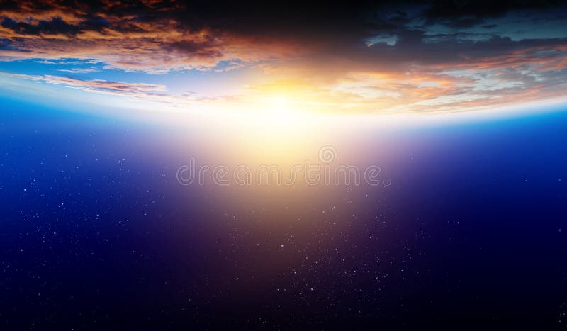 Earth with Sunrise on Blue Space Background Stock Photo - Image of ...