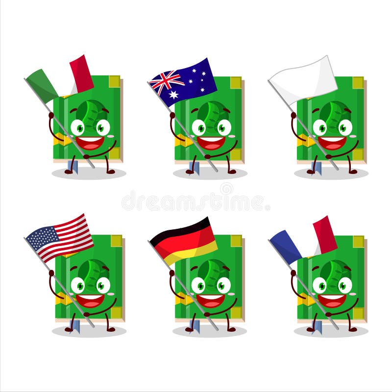 Earth Book of Magic Cartoon Character Bring the Flags of Various ...