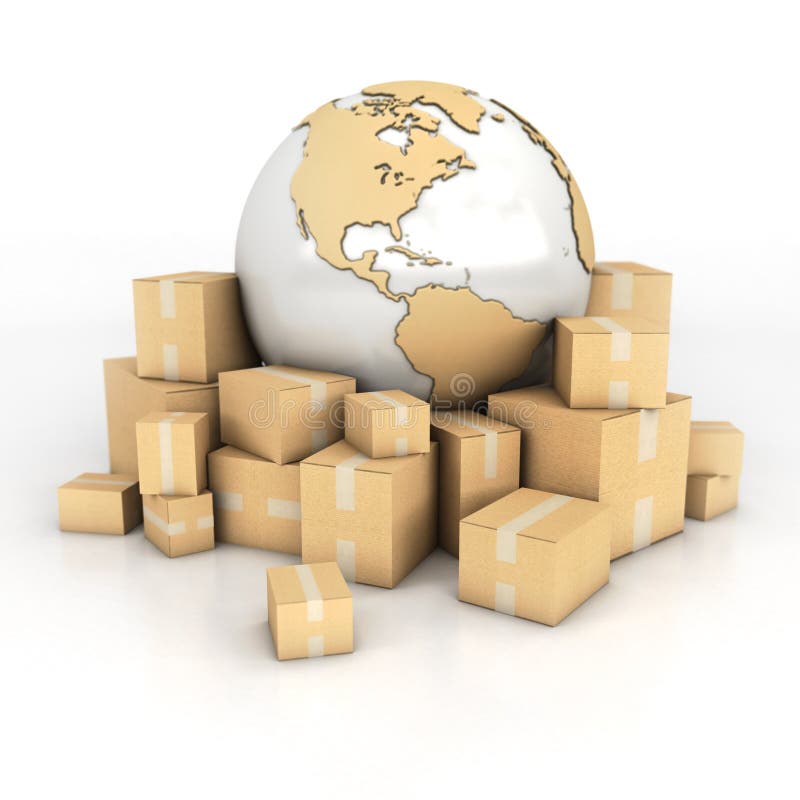 The Earth Surrounded by Packages Stock Illustration - Illustration of ...