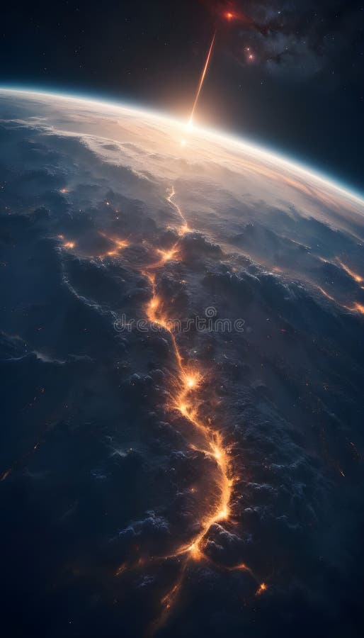 Earth with a Bright Light Shining from the Sky Stock Illustration ...