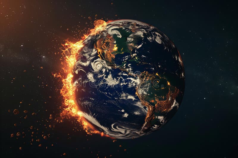 The Earth is Broken into Two Pieces, One Side Burning and the Other ...