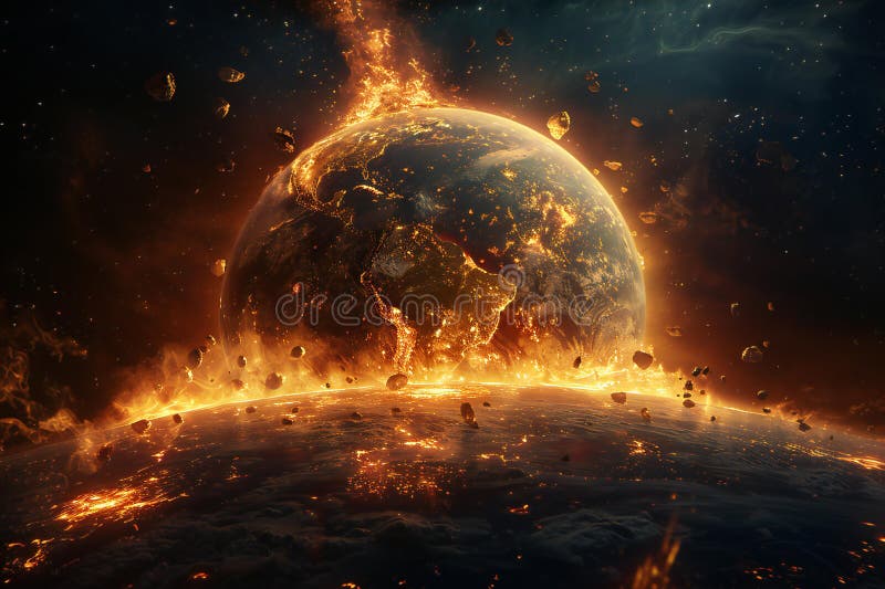 The Earth is Broken into Two Pieces, One Side Burning and the Other ...