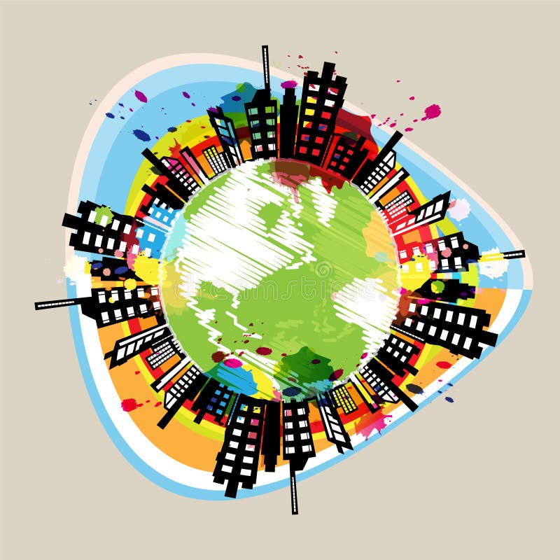 Earth Building Circle Drawing Stock Vector - Illustration of abstract ...