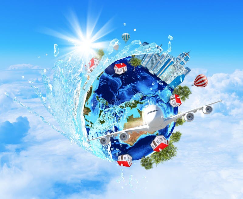 Earth with Buildings and Airplane Stock Image - Image of cloud, clear ...