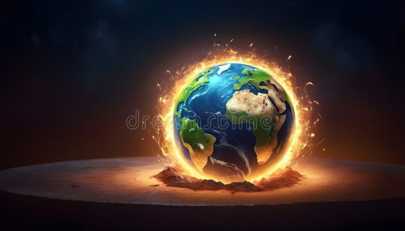 Earth Burning in the Middle of a Fire Stock Illustration - Illustration ...