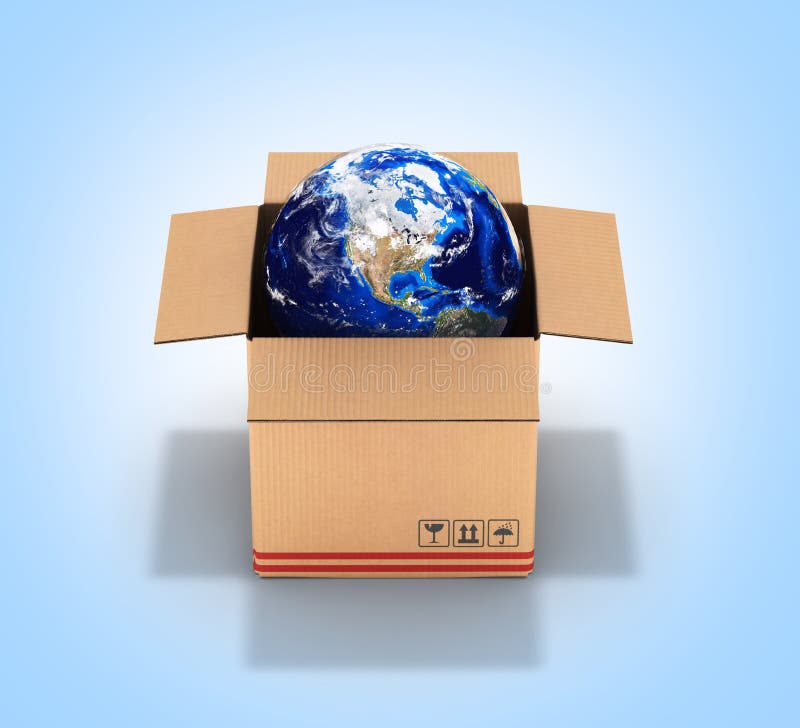 Earth in a Cardboard Box on Blue Gradient Background 3d Stock ...