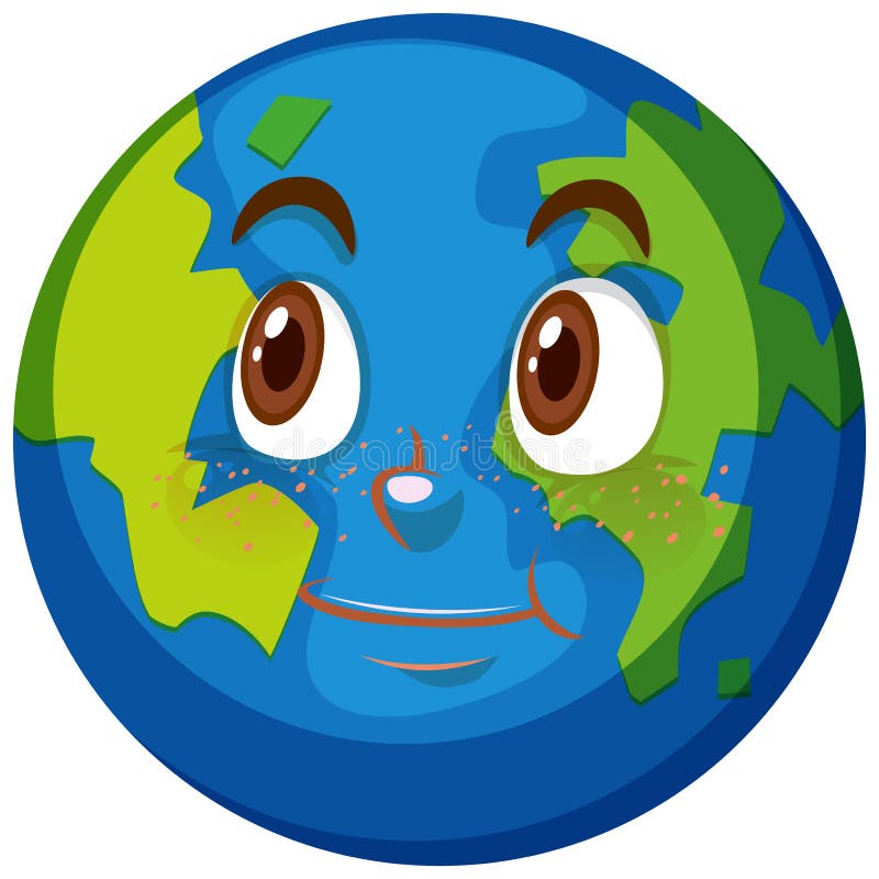 Earth Cartoon Character with Happy Face Expression on White Background ...