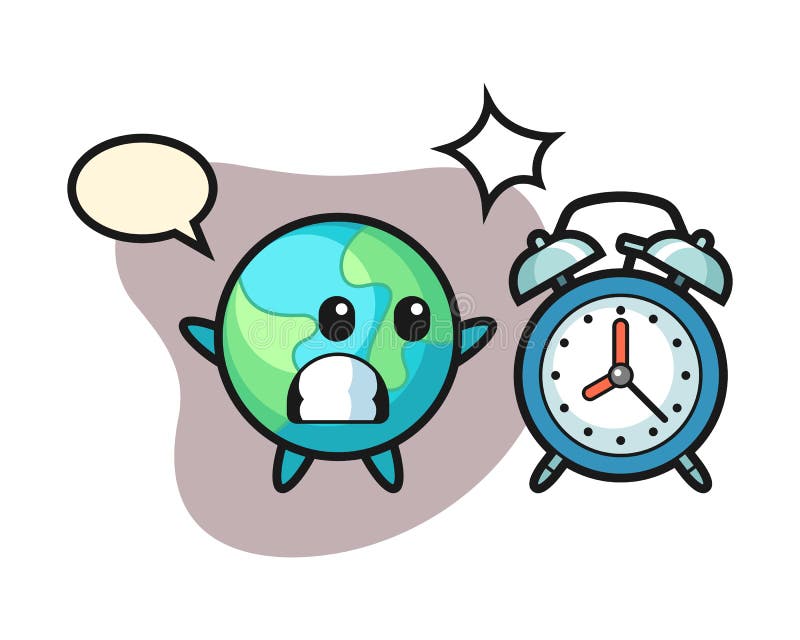 Earth Cartoon Surprised with a Giant Alarm Clock Stock Vector ...