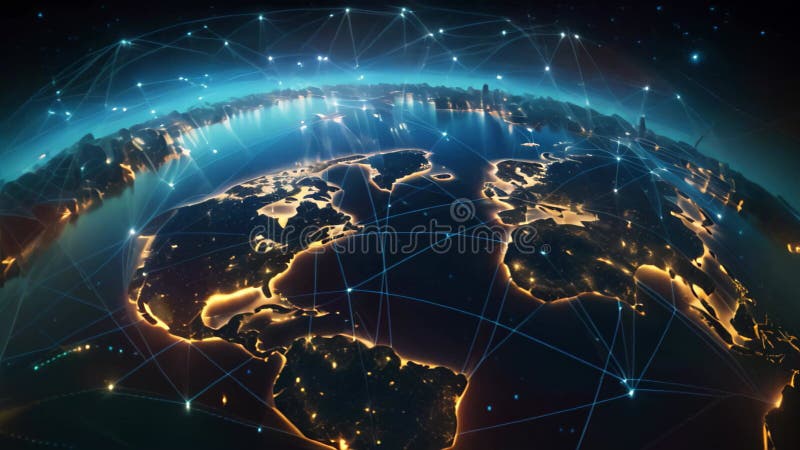 Earth with Central Network of Lights, a Connected Global Network ... Earth with Central Network of Lights, a Connected Global Network ...