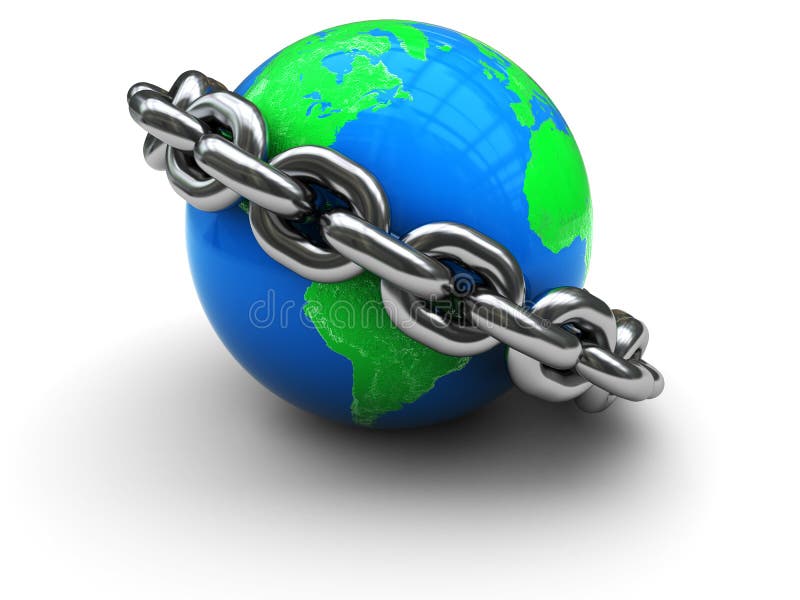 Earth with chain stock illustration. Illustration of steel - 14130632