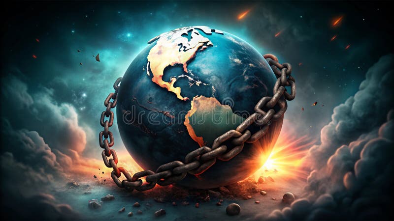 Earth with Chains Breaking Away Stock Illustration - Illustration of ...