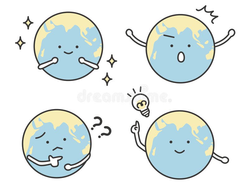 Earth Characters with Expressions of Trouble and Solution, and ...