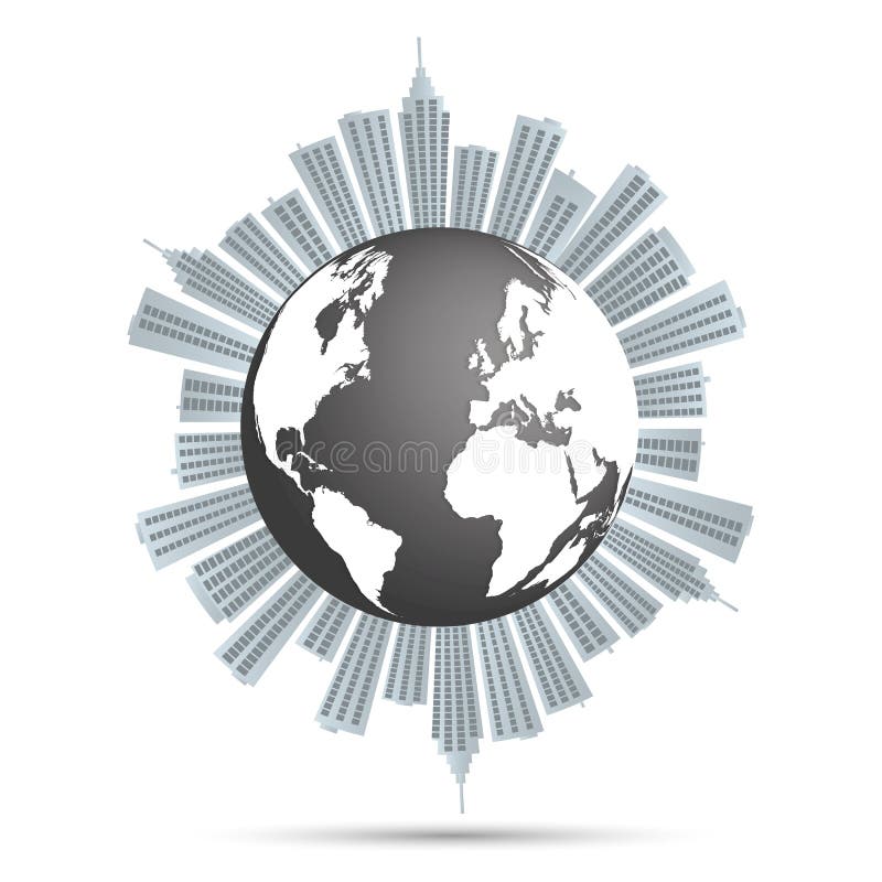 Earth and Buildings Illustration Stock Vector - Illustration of graphic ...