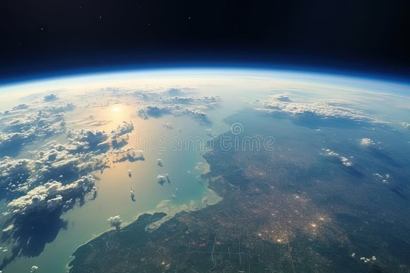 Earth and City Space View. Satellite or Plane View of the Planet ...