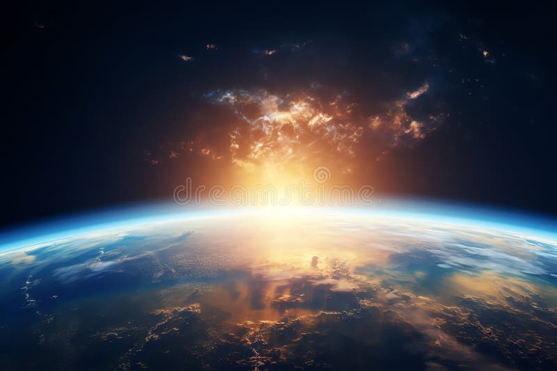 Earth Close Up Illustration with Backlight in Outer Space, Solar System ...