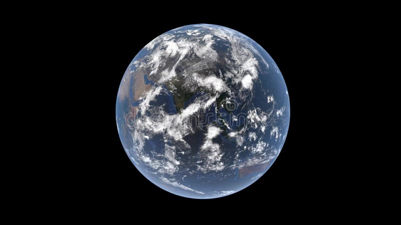 Fly Around Earth. Rotation Planet, Changing Day and Night, Clouds in ...