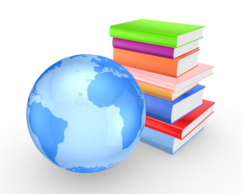 Earth and colorful books. stock illustration. Illustration of ...