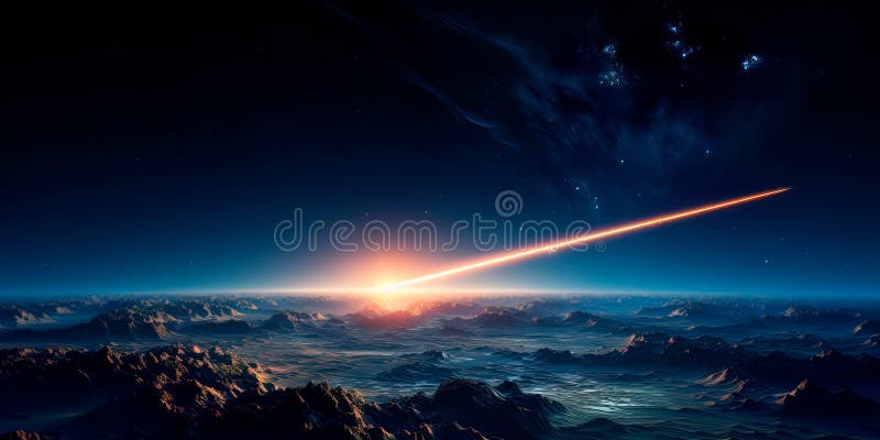 Earth with a Comet Streaking Past, Leaving a Luminous Trail in the ...