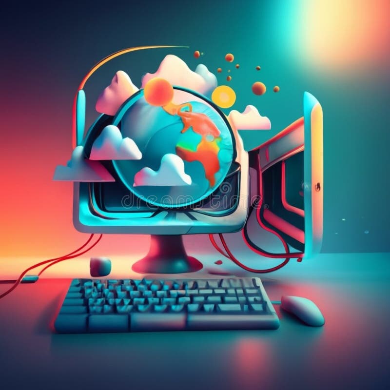 Digital Art of Earth Coming Out of a Computer Screen Stock Illustration ...