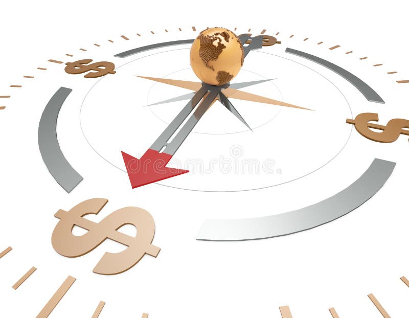 Earth and Compass Dollar Currency Symbol, Global Economic Development ...