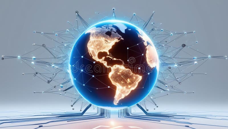 Earth with Connected Lines and Connections Illustrating Global Networks ...