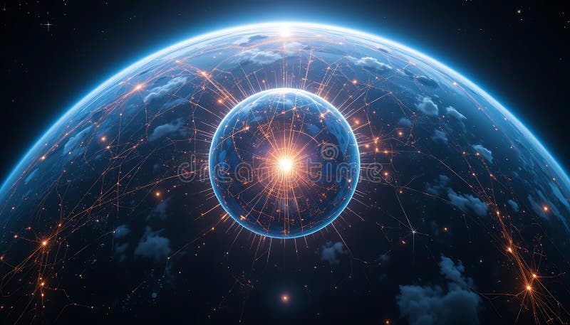 Planet Earth Connection Glowing Network Sphere Conceptual Technology ...