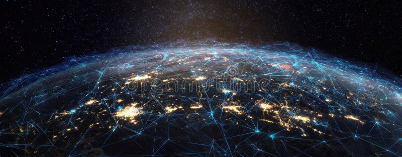 The Earth Connected by a Vibrant Network of Light and Data AI Generated ...