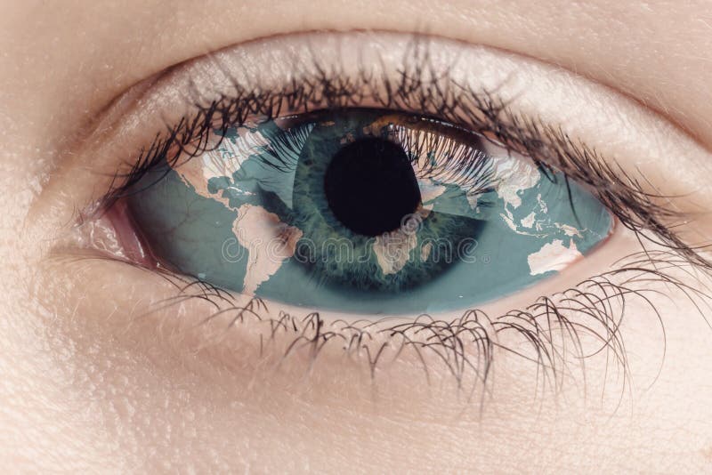 Earth Continents Painted on Eye Iris Stock Photo - Image of globe ...