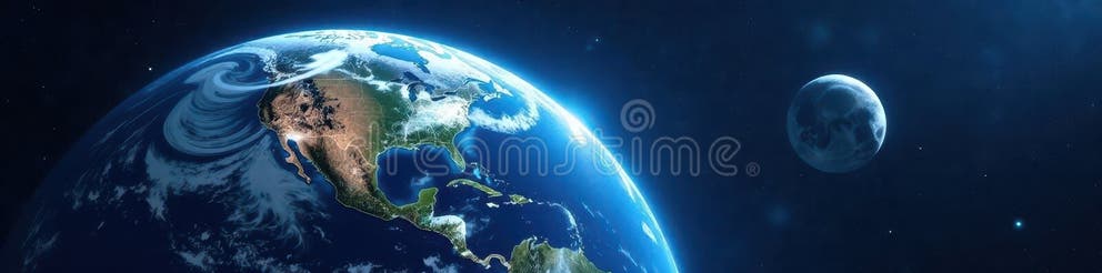 Earth, Continents Visible, Distant Moon Pale Blue Dot, Celestial View ...